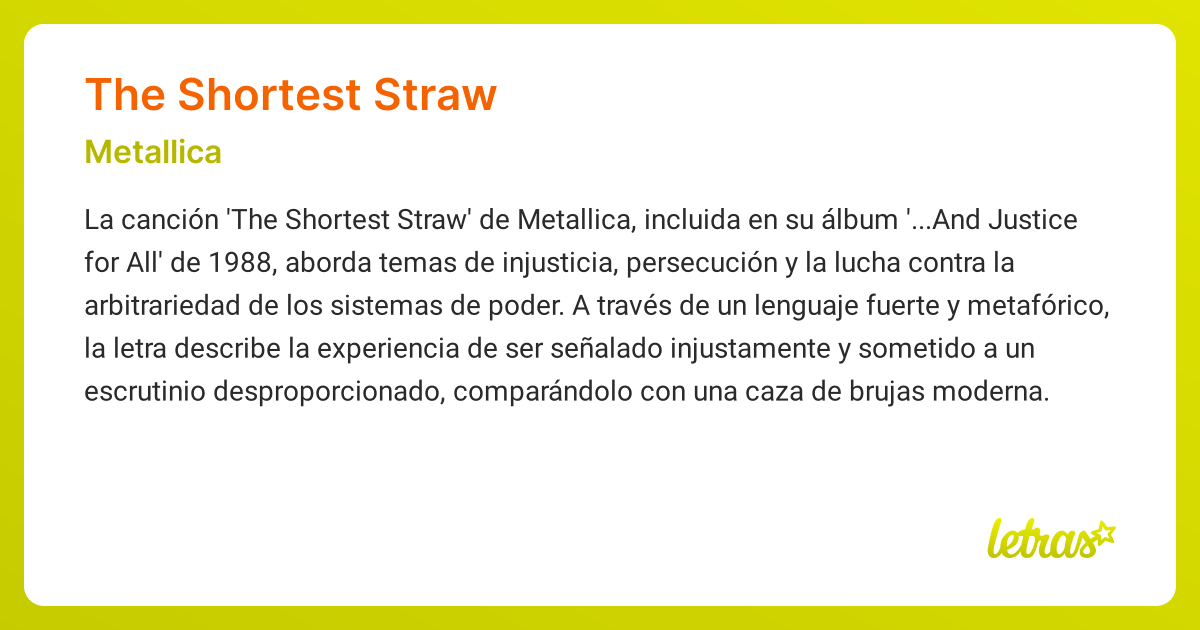 Significado de la canción THE SHORTEST STRAW (Metallica) - LETRAS.COM