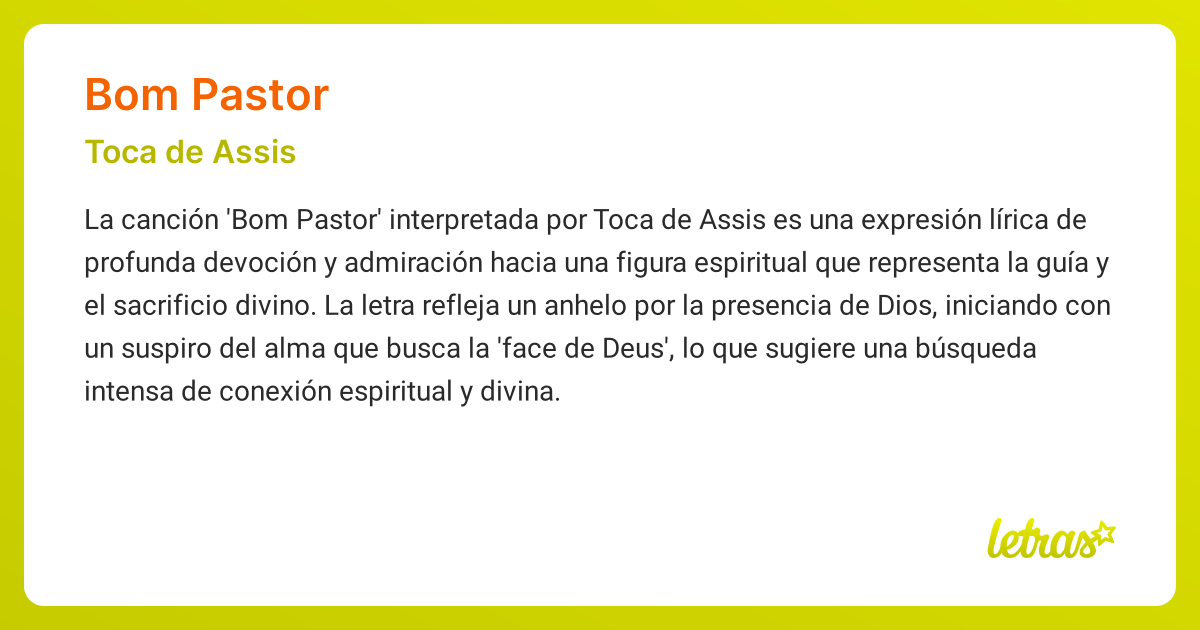 Significado de la canción BOM PASTOR (Toca de Assis) - LETRAS.COM