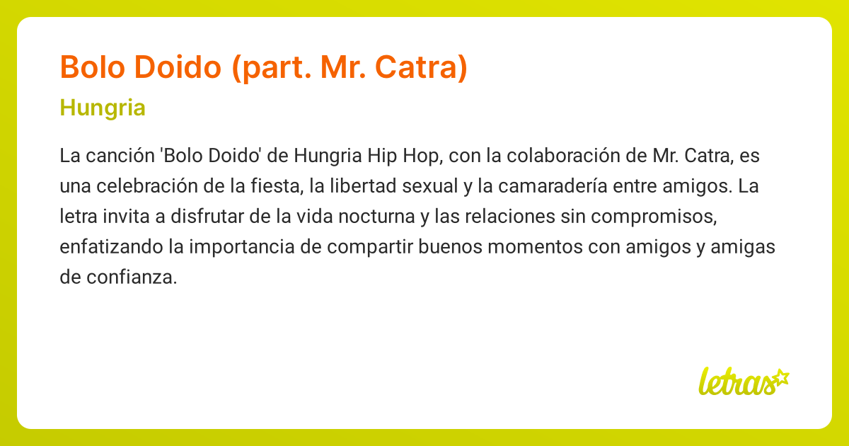 Significado de la canción BOLO DOIDO (PART. MR. CATRA) (Hungria ...