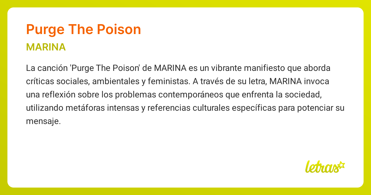Significado de la canción PURGE THE POISON (MARINA) - LETRAS.COM
