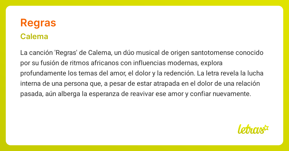 Significado de la canción REGRAS (Calema) - LETRAS.COM