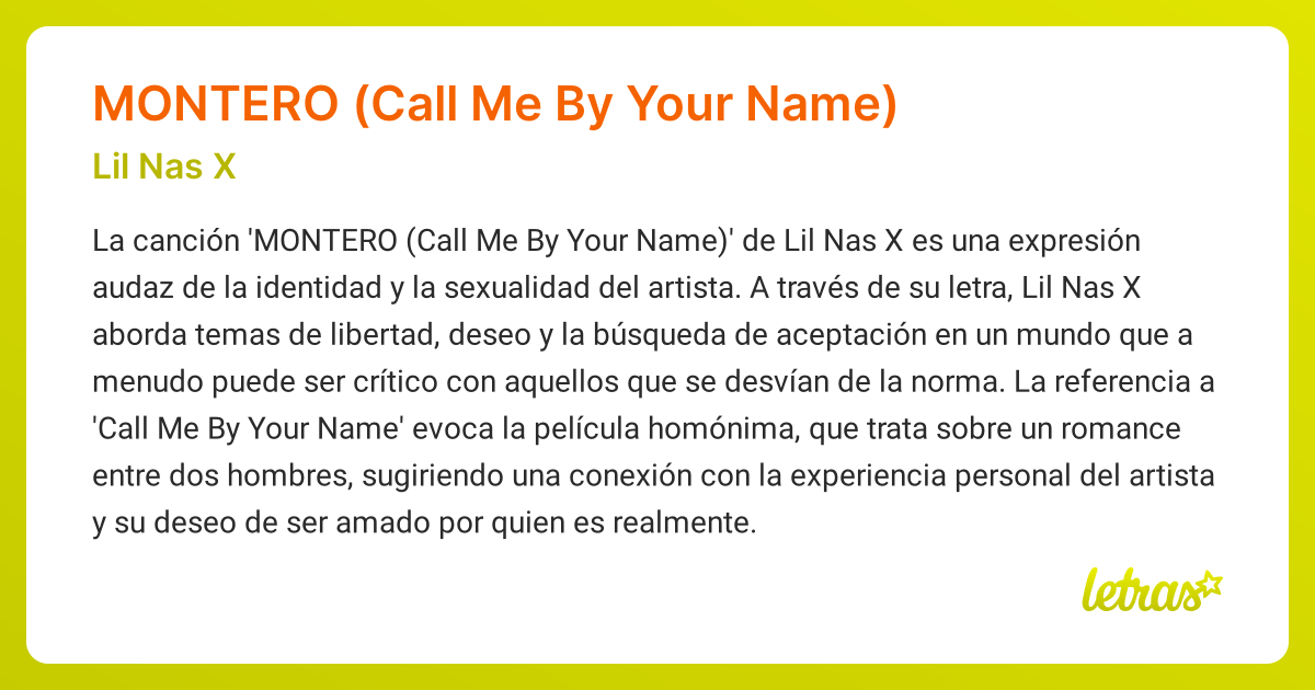 Significado de la canción MONTERO (CALL ME BY YOUR NAME) (Lil Nas X ...