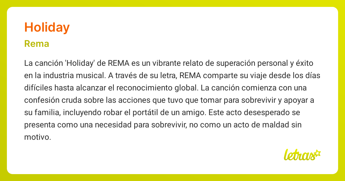 Significado de la canción HOLIDAY (Rema) - LETRAS.COM