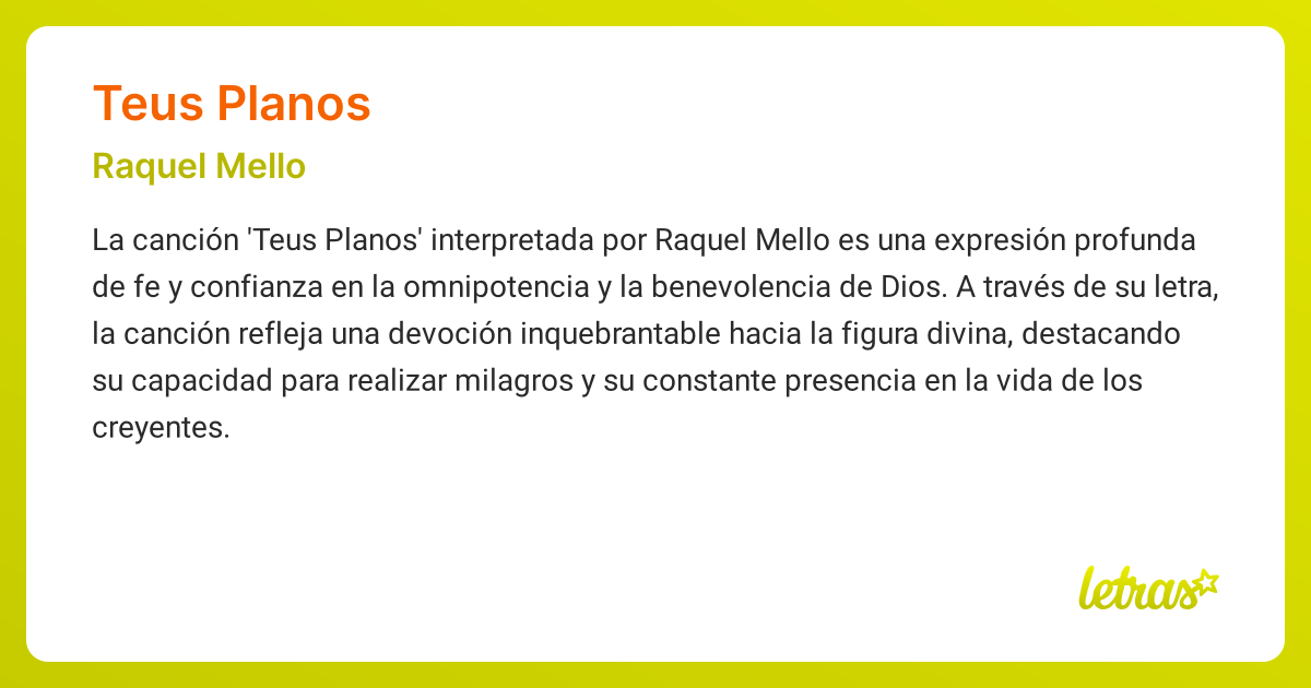 Significado de la canción TEUS PLANOS (Raquel Mello) - LETRAS.COM