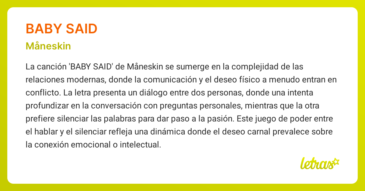 Significado de la canción BABY SAID (Måneskin) - LETRAS.COM