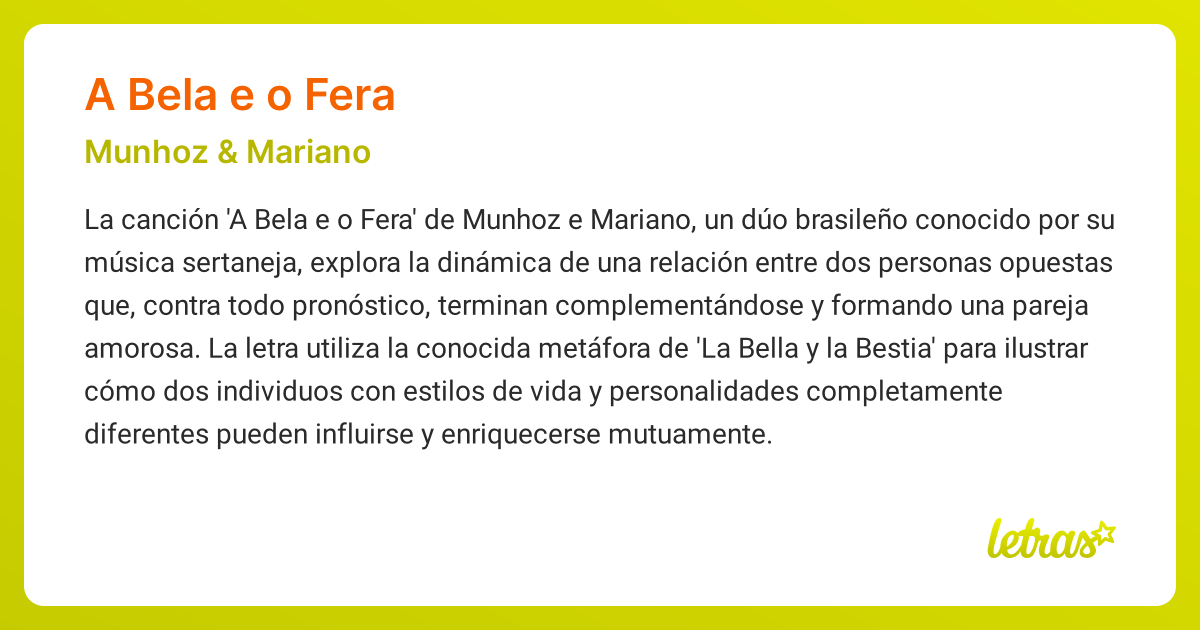 Significado De La Canción A Bela E O Fera Munhoz Mariano Letras Com