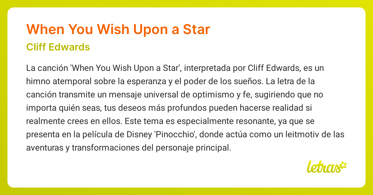 Significado de la canción WHEN YOU WISH UPON A STAR (Cliff Edwards ...