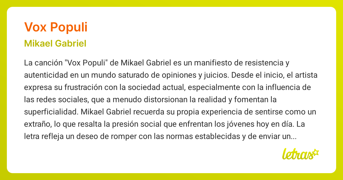 Significado de la canción VOX POPULI (Mikael Gabriel) - LETRAS.COM