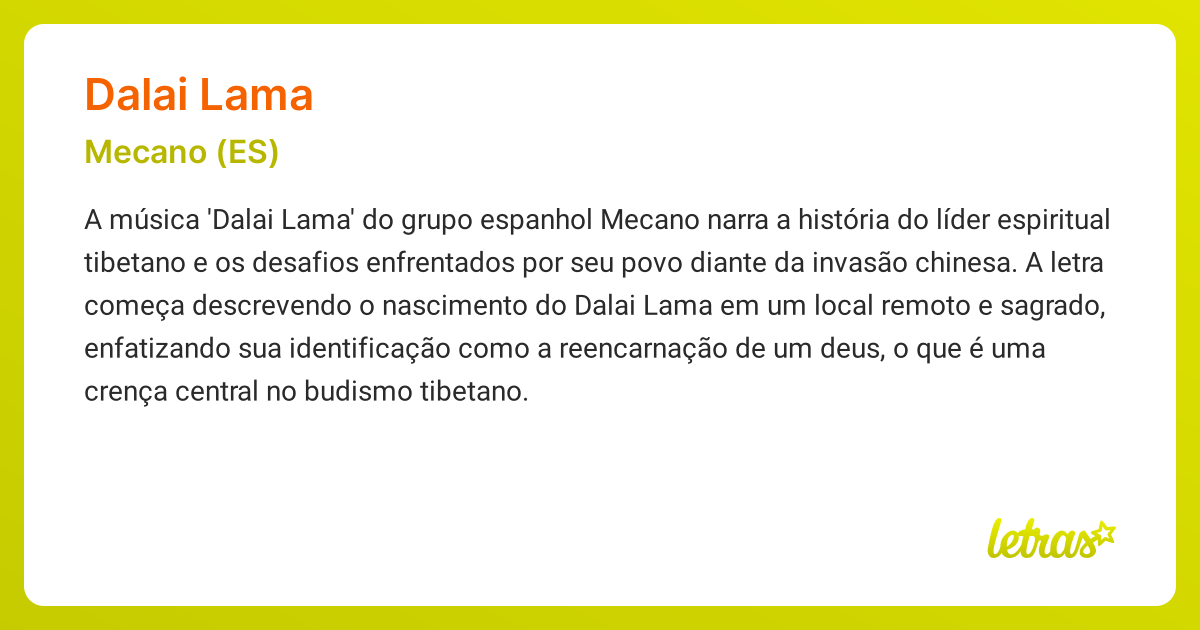 Significado da música DALAI LAMA (Mecano (ES)) - LETRAS.MUS.BR