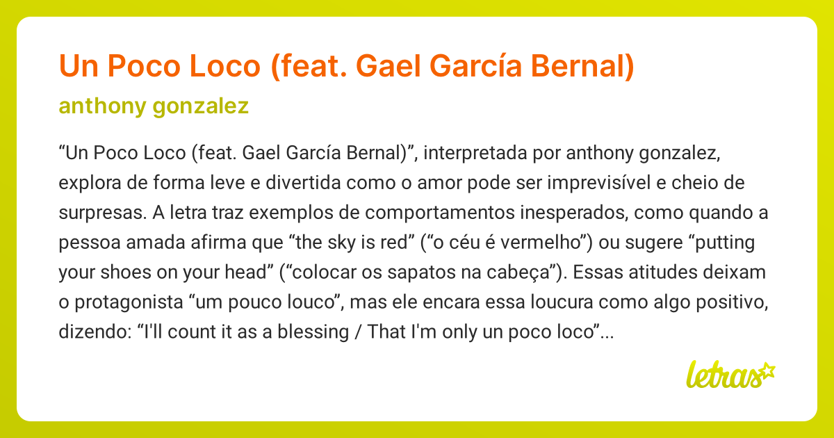 Significado da música Un Poco Loco (feat. Gael García Bernal) (anthony ...
