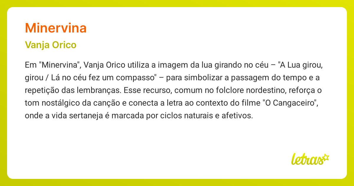 Significado da música MINERVINA (Vanja Orico) - LETRAS.MUS.BR