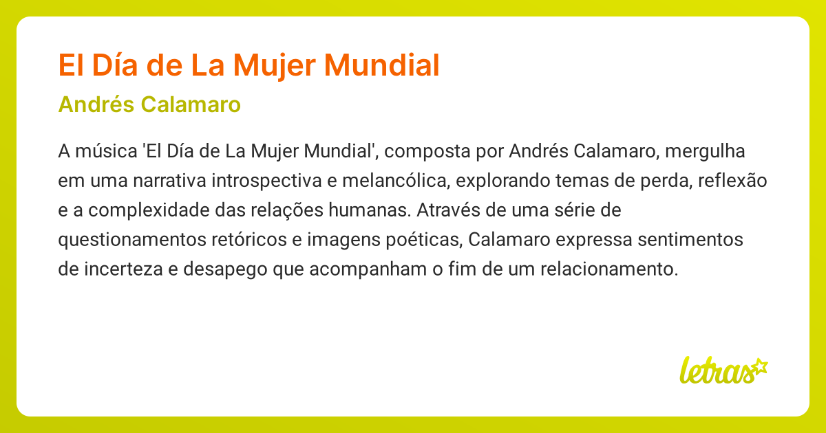 Significado da música EL DÍA DE LA MUJER MUNDIAL (Andrés Calamaro ...