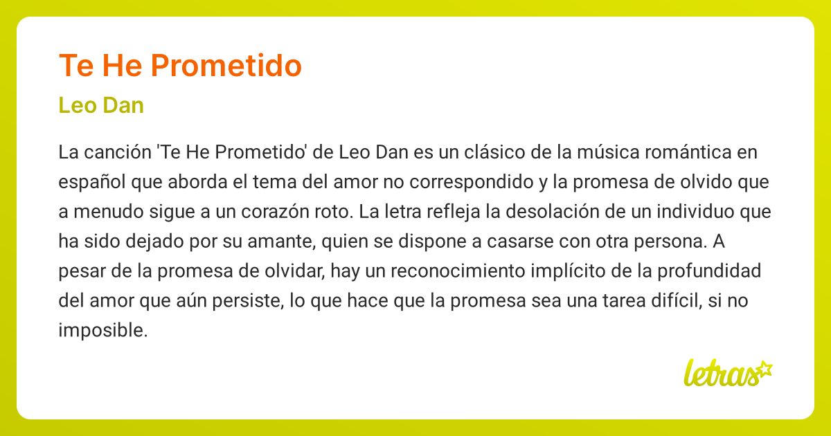 Significado de la canción TE HE PROMETIDO (Leo Dan) - LETRAS.COM