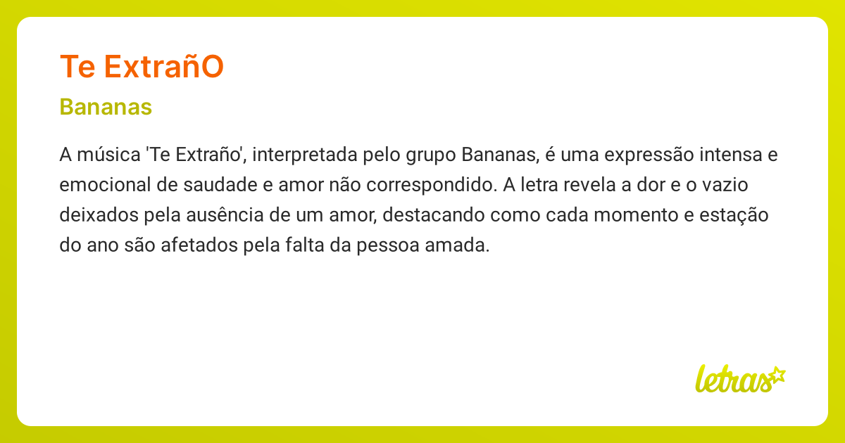 Significado da música TE EXTRAÑO (Bananas) - LETRAS.MUS.BR