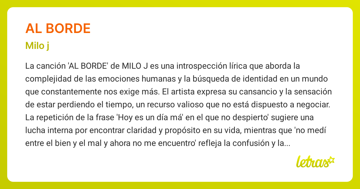 Significado de la canción AL BORDE (Milo j) - LETRAS.COM
