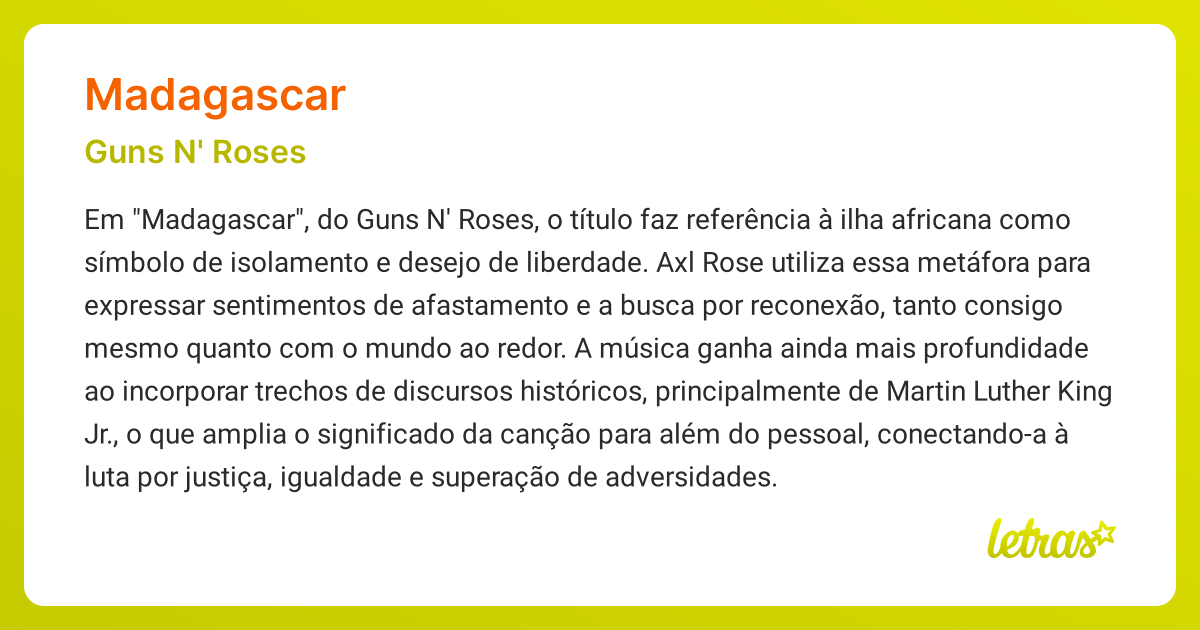 Significado da música MADAGASCAR (Guns N' Roses) - LETRAS.MUS.BR