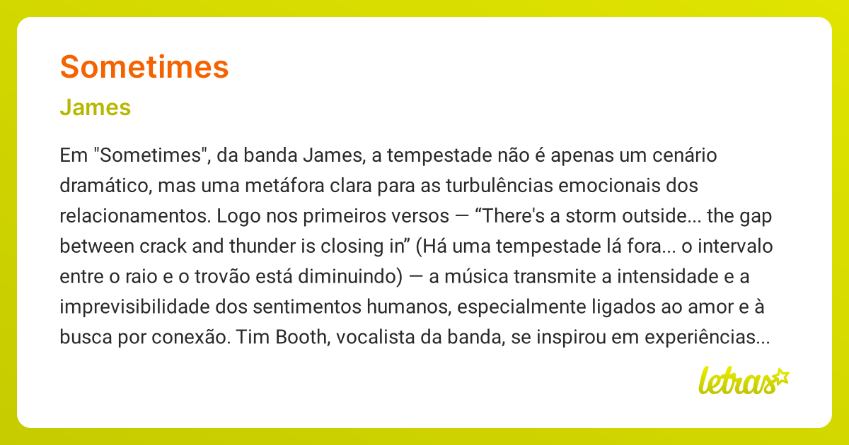 Significado da música SOMETIMES (James) - LETRAS.MUS.BR