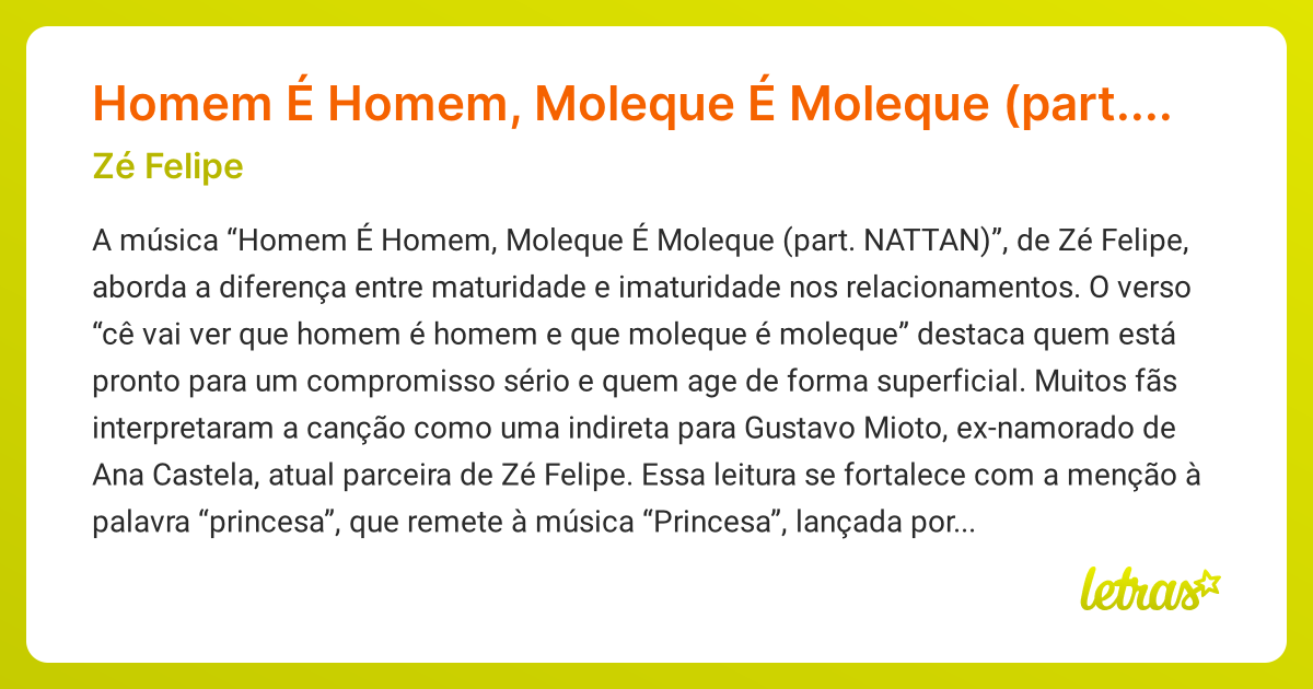 Significado da música Homem É Homem, Moleque É Moleque (part. NATTAN ...