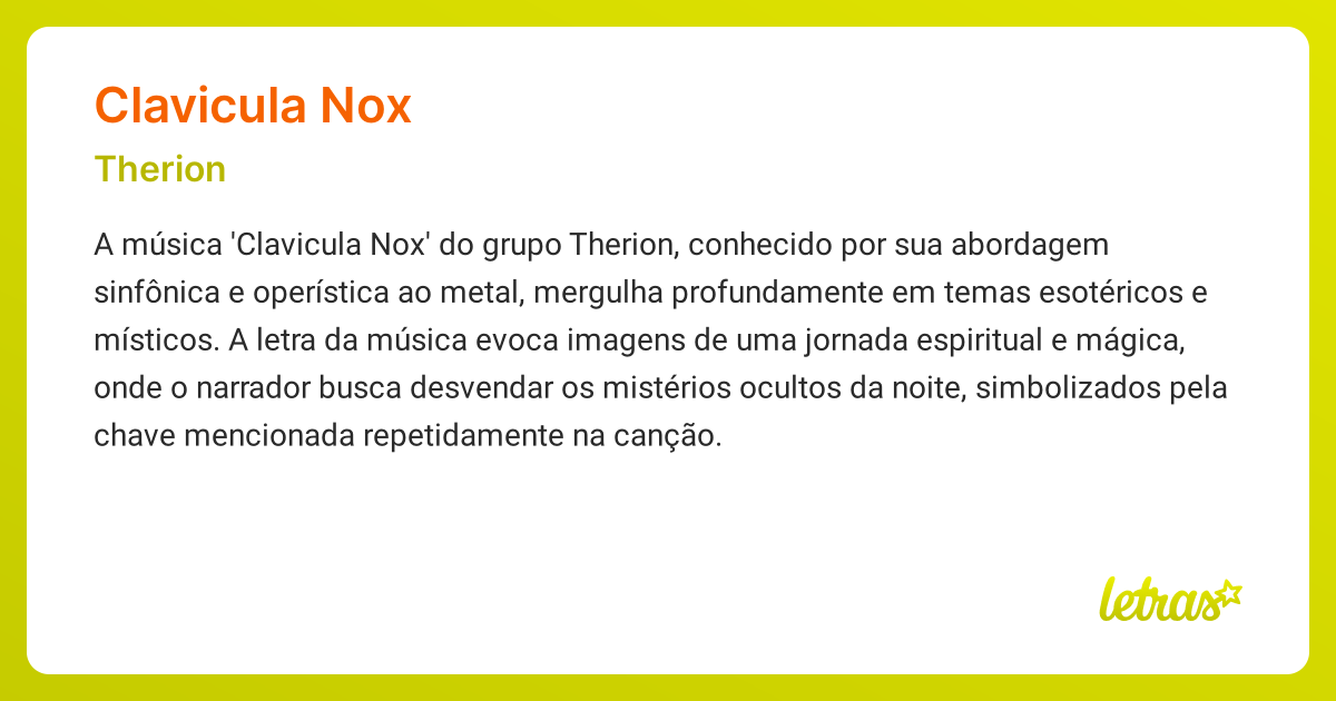 Significado da música CLAVICULA NOX (Therion) - LETRAS.MUS.BR