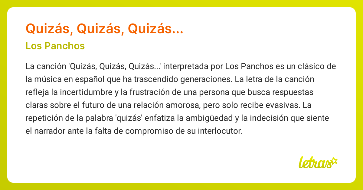 Significado de la canción QUIZÁS, QUIZÁS, QUIZÁS... (Los Panchos ...