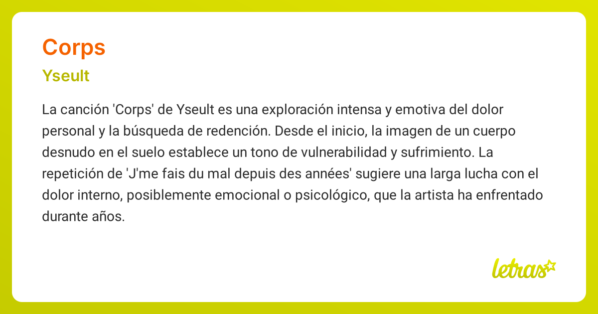 Significado de la canción CORPS (Yseult) - LETRAS.COM