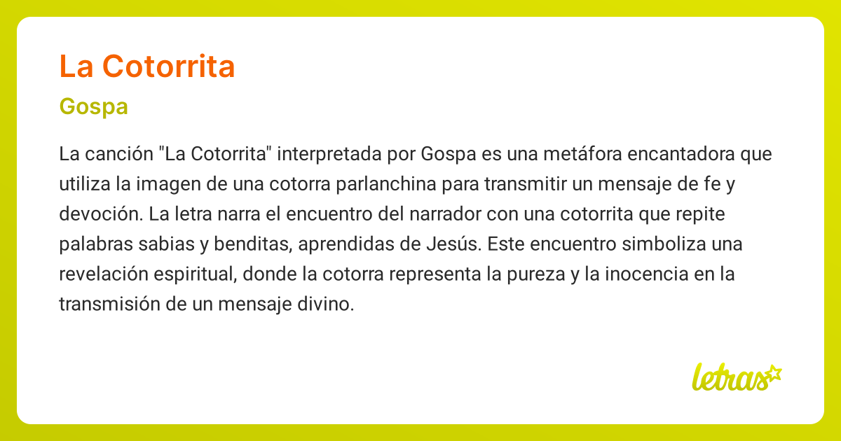 Significado de la canción LA COTORRITA (Gospa) - LETRAS.COM
