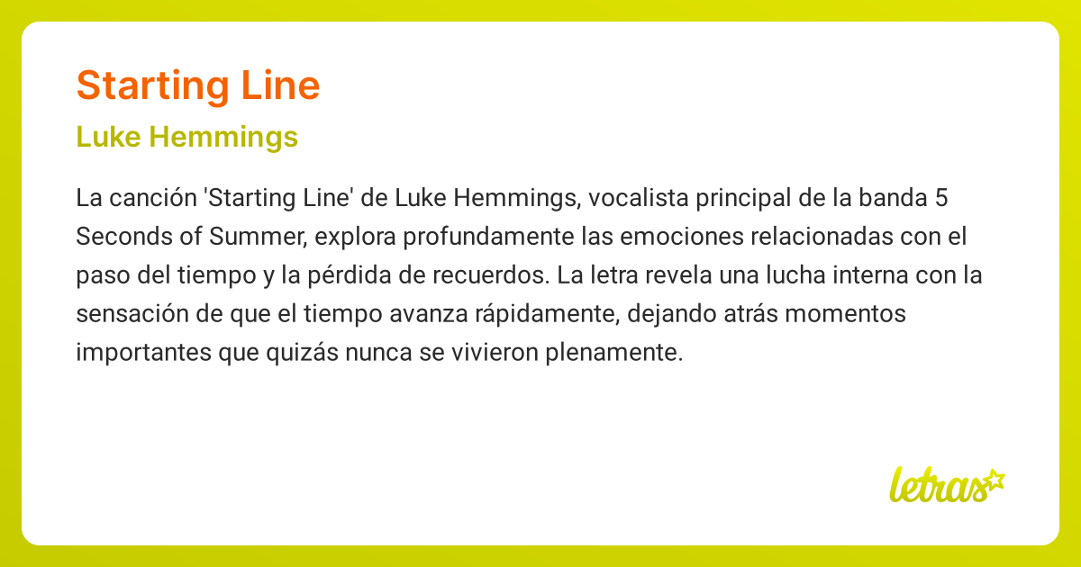 Significado de la canción STARTING LINE (Luke Hemmings) - LETRAS.COM
