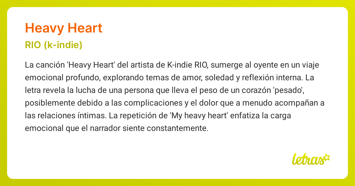 Significado de la canción HEAVY HEART (RIO (k-indie)) - LETRAS.COM