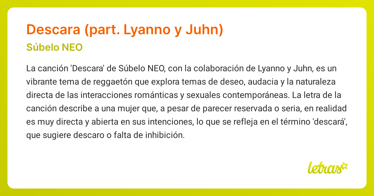 Significado de la canción DESCARA (PART. LYANNO Y JUHN) (Súbelo NEO ...