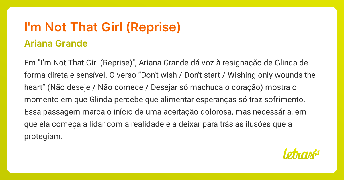 Significado da música I'M NOT THAT GIRL (REPRISE) (Ariana Grande ...