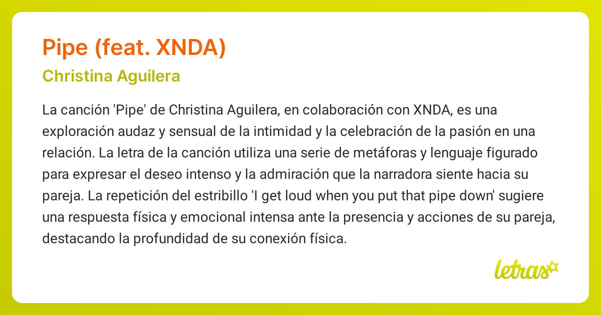 Significado de la canción PIPE (FEAT. XNDA) (Christina Aguilera ...