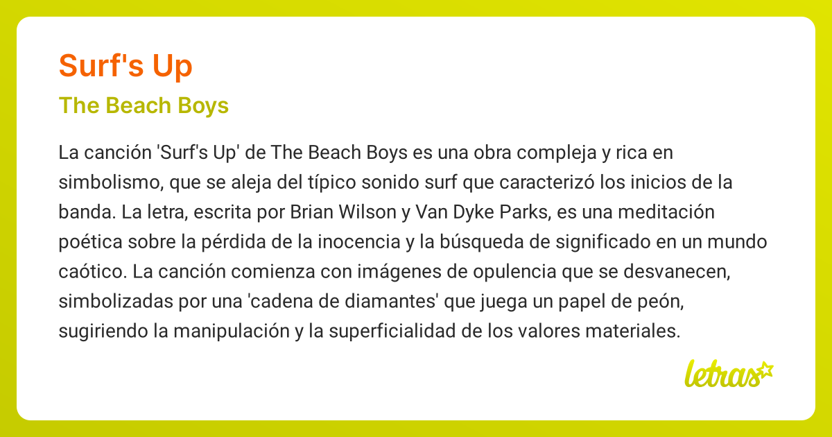 Significado de la canción SURF'S UP (The Beach Boys) - LETRAS.COM
