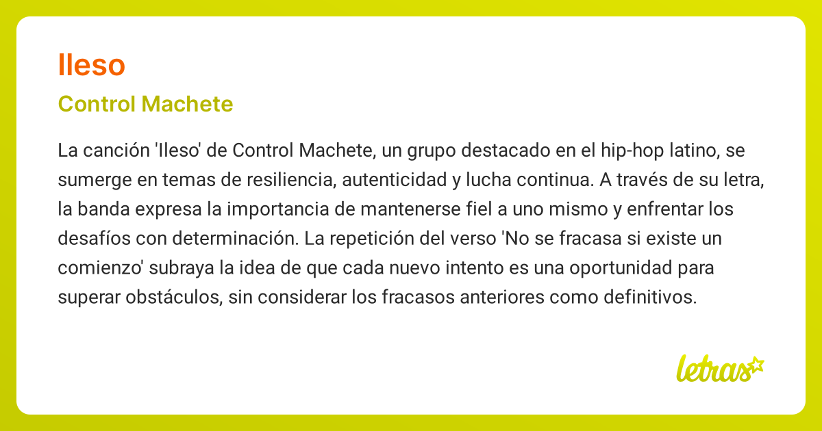 Significado de la canción ILESO (Control Machete) - LETRAS.COM