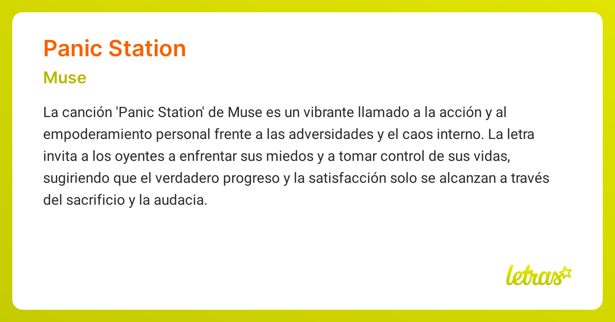 Significado de la canción PANIC STATION (Muse) - LETRAS.COM