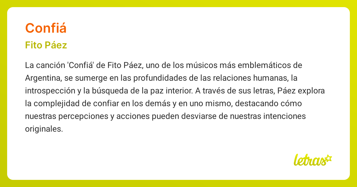 Significado de la canción CONFIÁ (Fito Páez) - LETRAS.COM