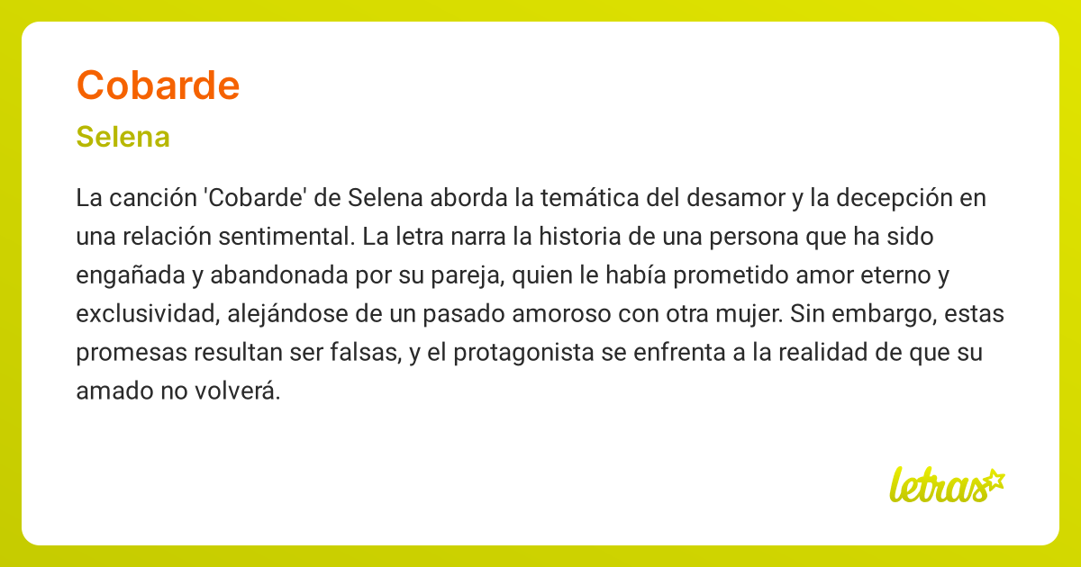 Significado de la canción COBARDE (Selena) - LETRAS.COM