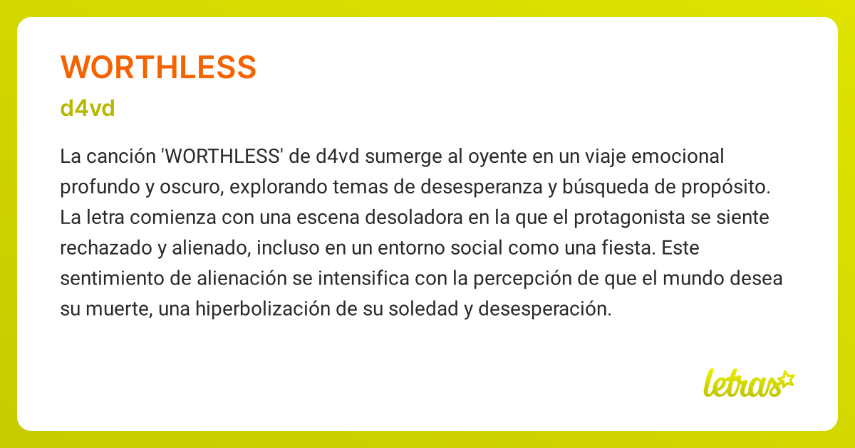 Significado de la canción WORTHLESS (d4vd) - LETRAS.COM