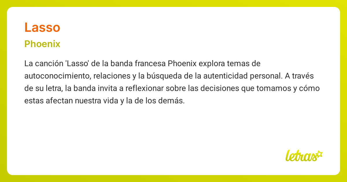 Significado de la canción LASSO (Phoenix) - LETRAS.COM