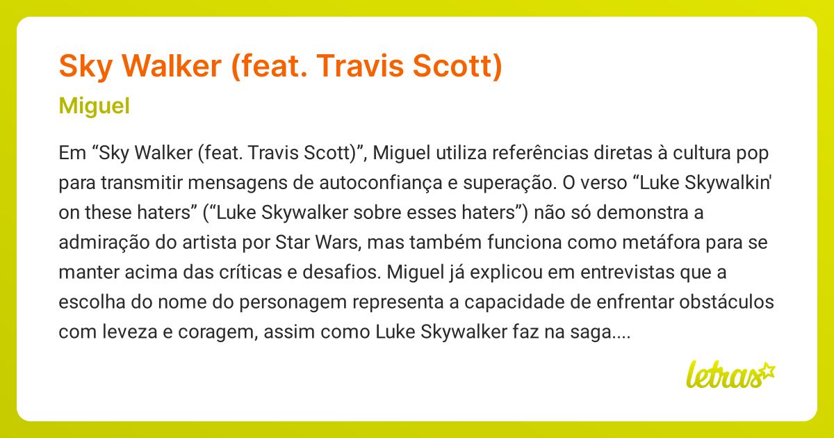 Significado da música Sky Walker (feat. Travis Scott) (Miguel) - LETRAS ...