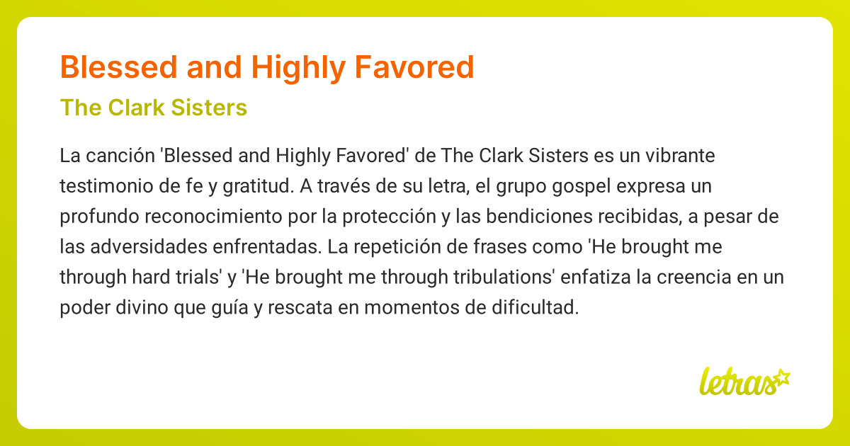 Significado de la canción BLESSED AND HIGHLY FAVORED (The Clark Sisters ...