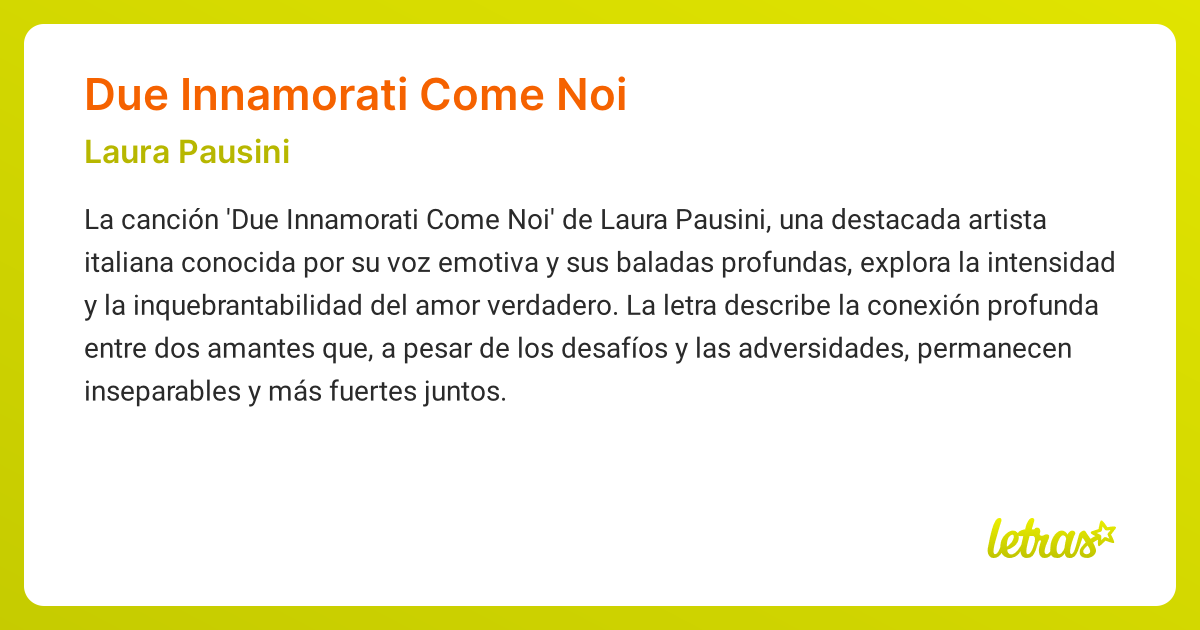 Significado de la canción DUE INNAMORATI COME NOI (Laura Pausini ...