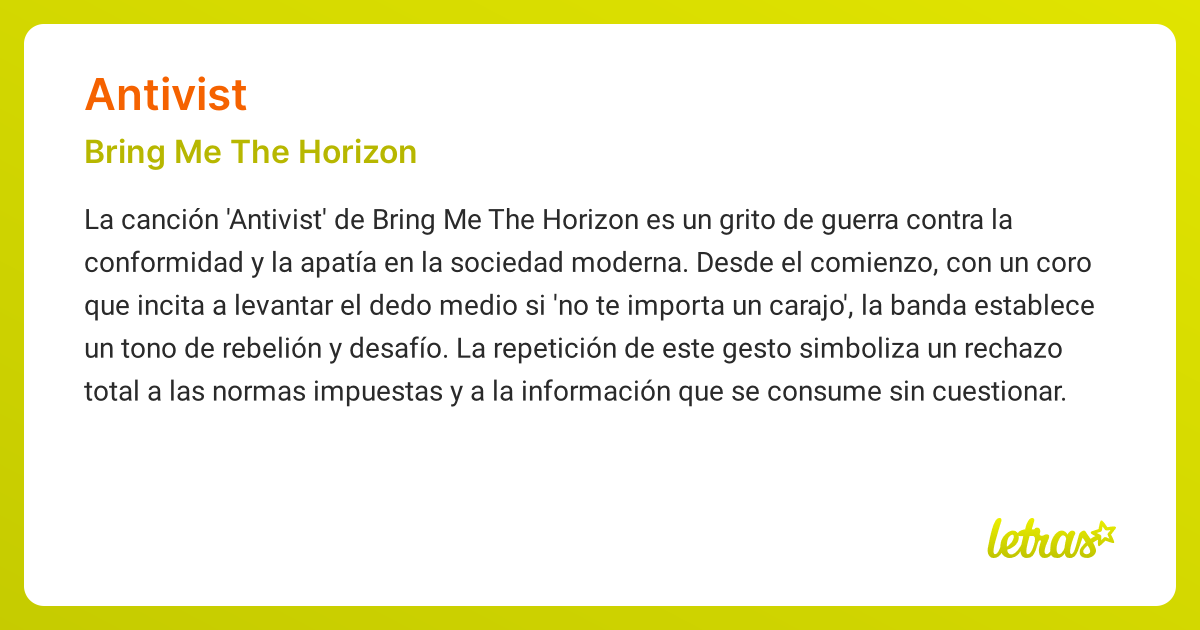 Significado de la canción ANTIVIST (Bring Me The Horizon) - LETRAS.COM