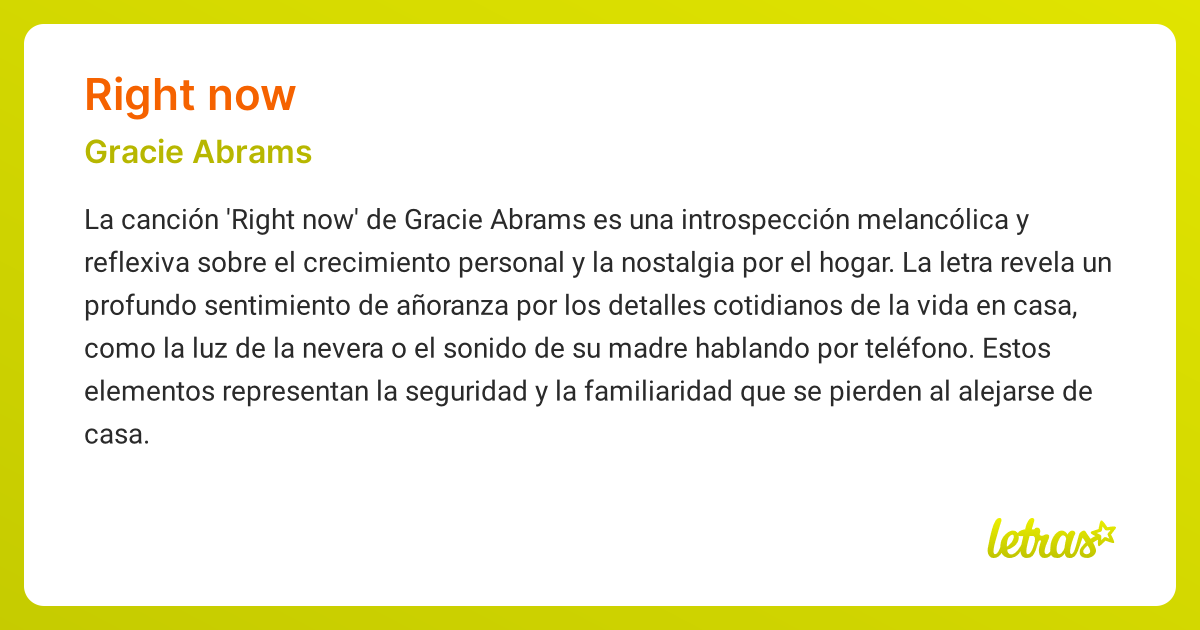 Significado de la canción RIGHT NOW (Gracie Abrams) - LETRAS.COM