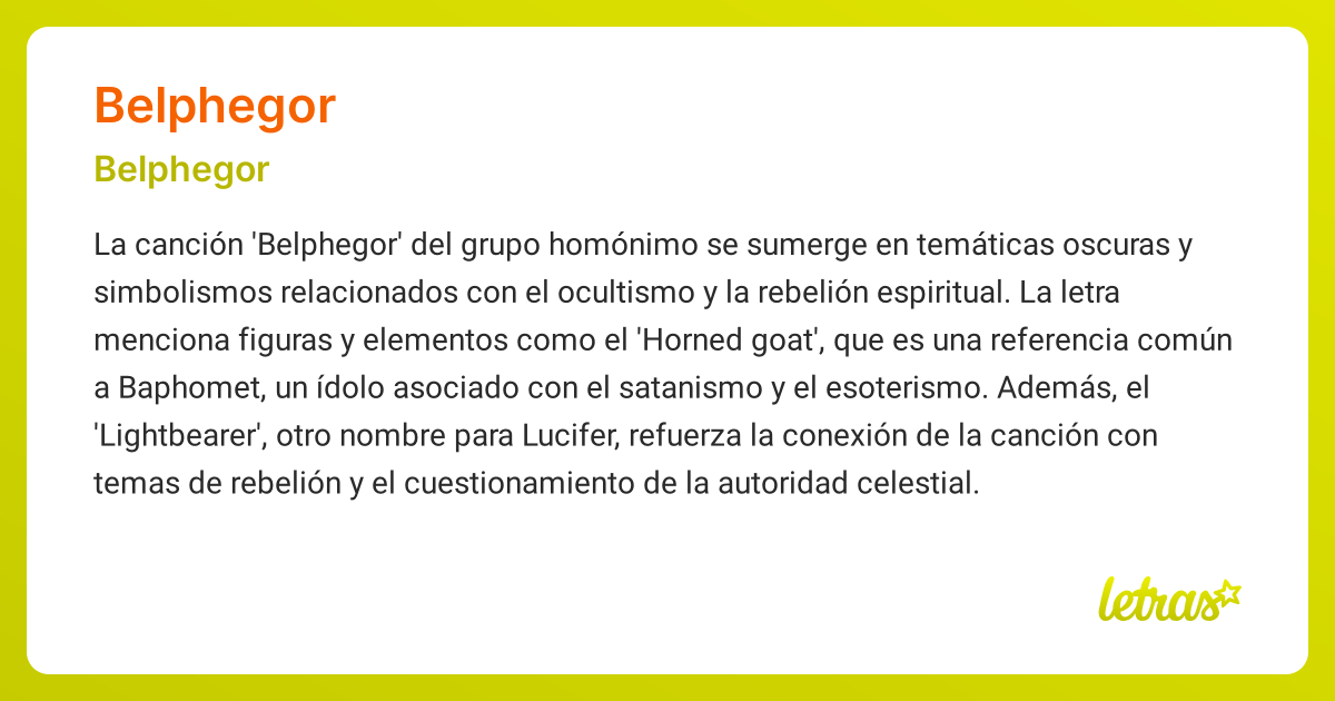 Significado de la canción BELPHEGOR (Belphegor) - LETRAS.COM