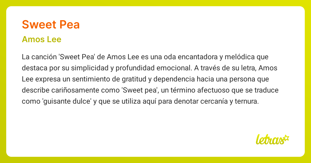 Significado de la canción SWEET PEA (Amos Lee) - LETRAS.COM