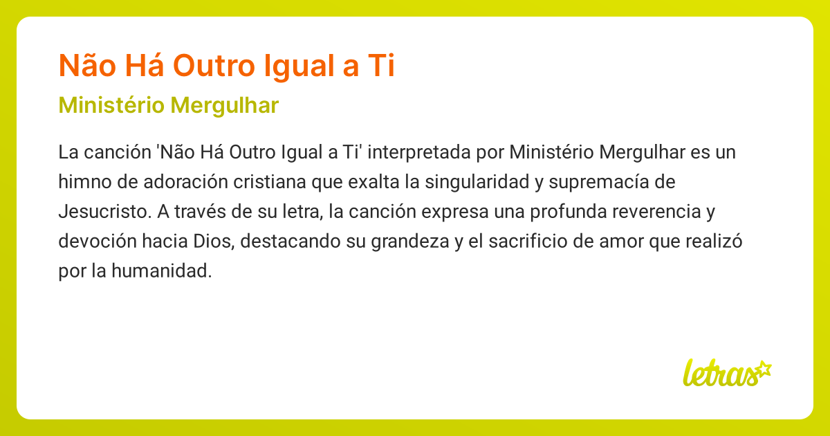 Significado de la canción NÃO HÁ OUTRO IGUAL A TI (Ministério Mergulhar ...