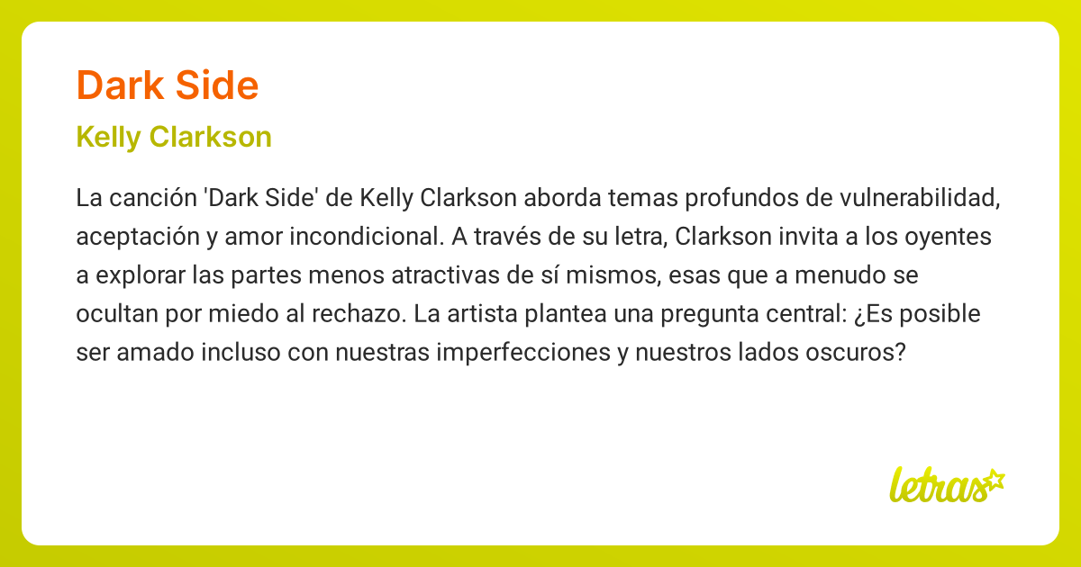 Significado de la canción DARK SIDE (Kelly Clarkson) - LETRAS.COM