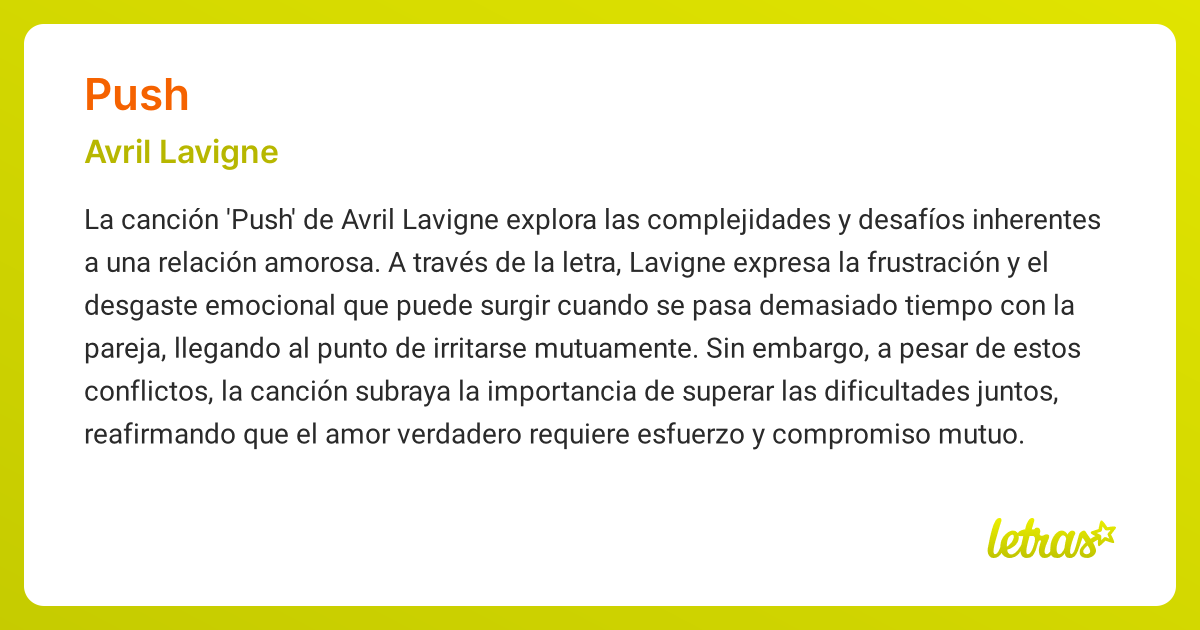 Significado de la canción PUSH (Avril Lavigne) - LETRAS.COM
