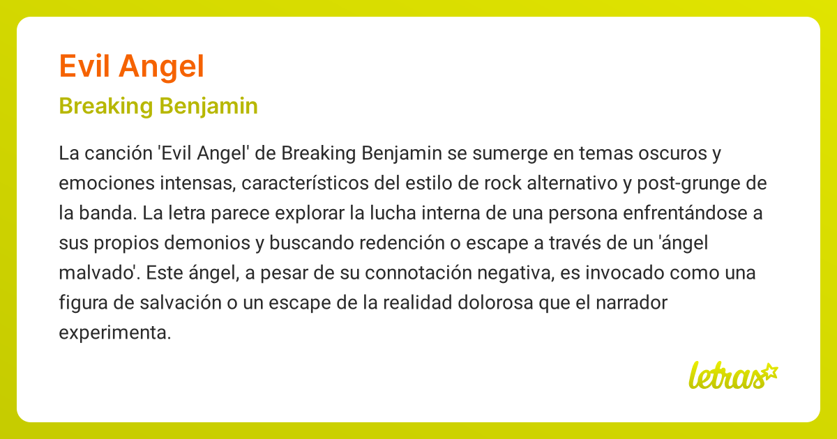 Significado de la canción EVIL ANGEL (Breaking Benjamin) - LETRAS.COM