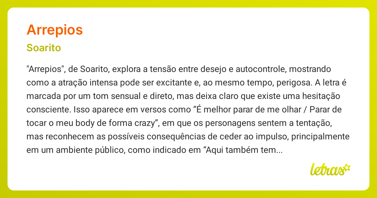 Significado da música ARREPIOS (Soarito) - LETRAS.MUS.BR